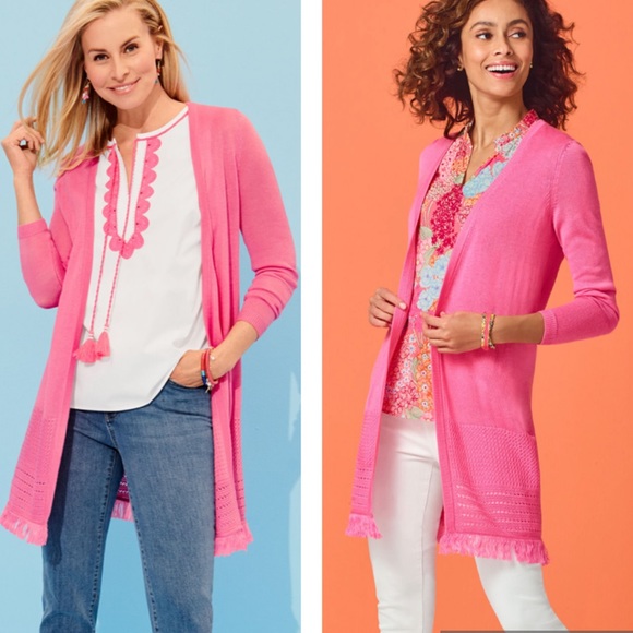 Talbots | Sweaters | Nwt Talbots Hot Pink Textured Fringe Long Cardigan ...